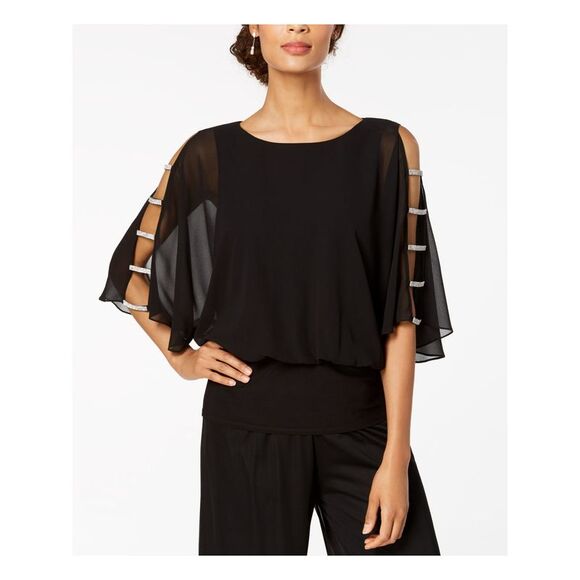 MSK | Tops | Msk Womens Black Embellished Sheer 34 Sleeve Jewel Neck ...